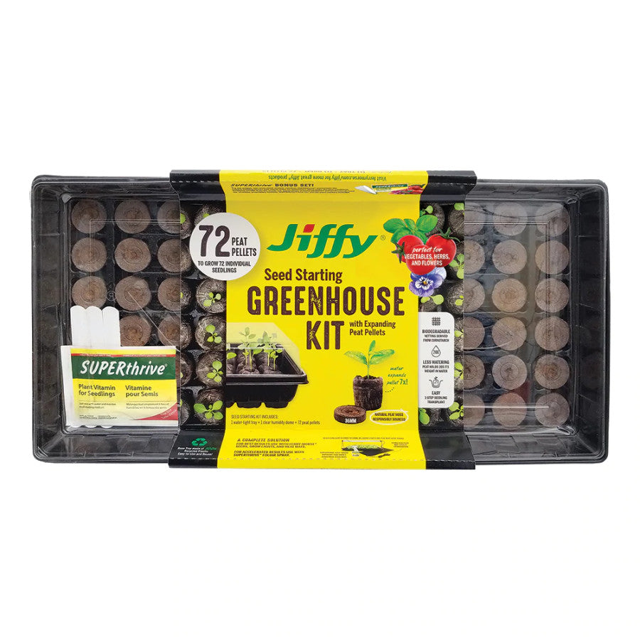 Jiffy Greenhouse Cells with Superthrive Labels 36MM-Black, 72 Cells W/