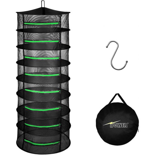 iPower 2ft 8-Layer Foldable Herb Mesh Rack with Zippers Hanging Drying