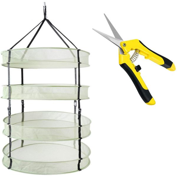 iPower 2ft 4 Layers Drying Rack and 6.5 Yellow Gardening Hand Pruner